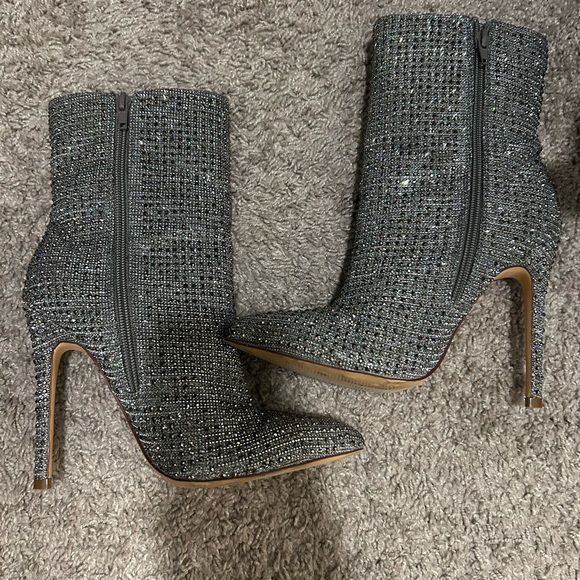 glam | Shoes | Elegant Gray Stiletto Ankle Boots Glittersilverdiamond ...